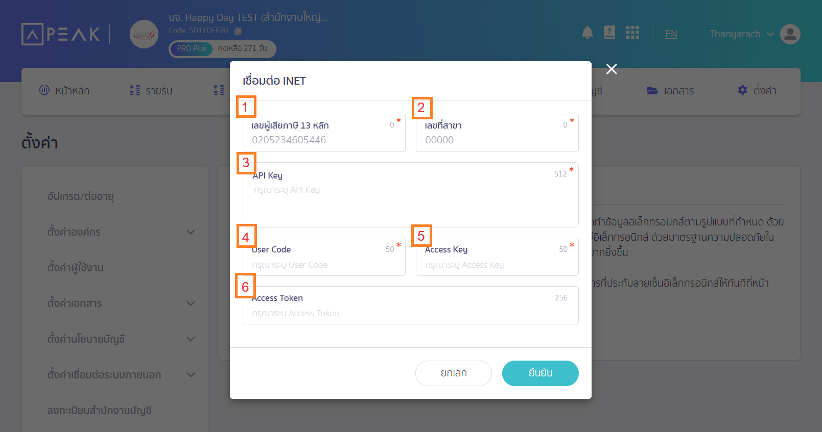 การเชื่อมต่อการส่ง e-Tax Invoice & e-Receipt ผ่านผู้ให้บริการ INET - PEAK